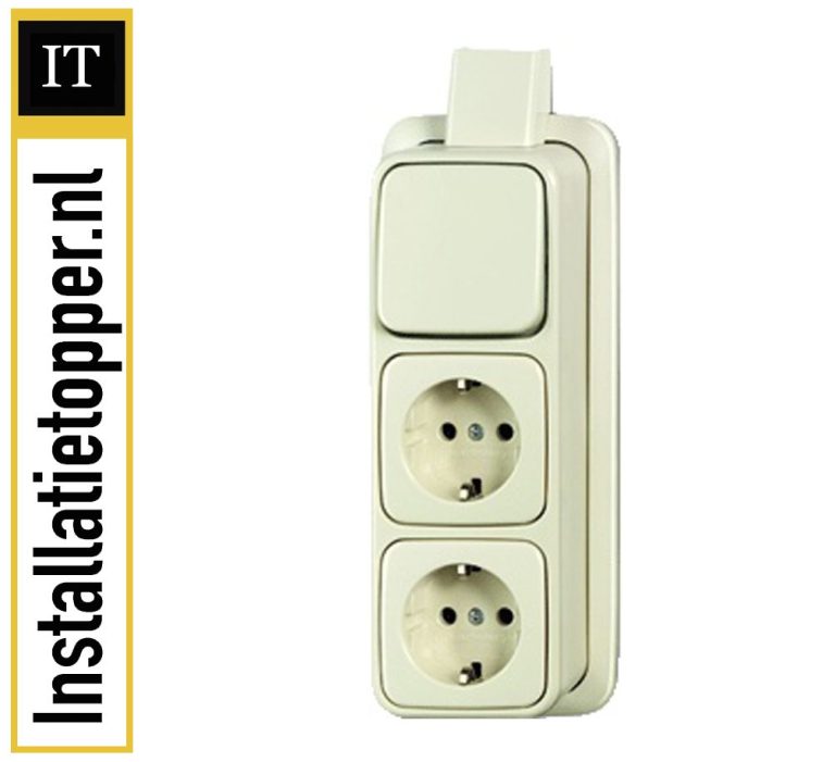 Combinatie wissel-dubbele wandcontactdoos opbouw met randaarde Crème ...